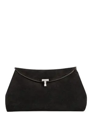 TOTEME T-lock Suede Clutch With Silver-tone Hardware - Espresso