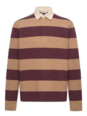 Moncler Striped Cotton Long Sleeve Polo Shirt - Multicolor