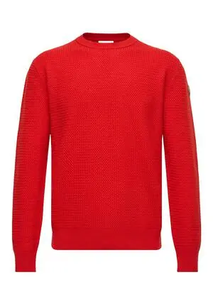 Moncler Textured Crew Neck Wool & Cashmere Blend Sweater - Red