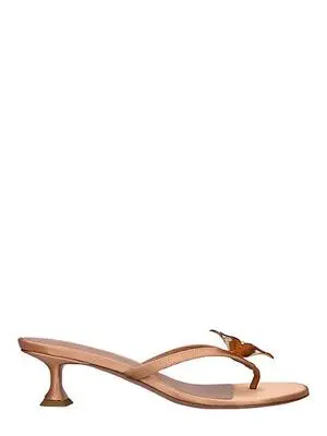 Amina Muaddi Vittoria Thong 45 Leather Heeled Sandals - Camel