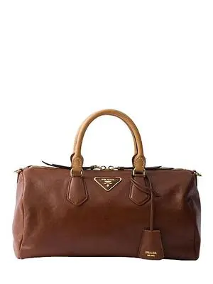 Prada Large Leather Top Handle Bag - Brown