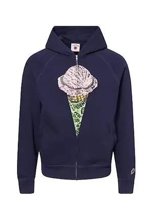 ICECREAM Cone Graphic Zip-up Cotton Hoodie - Navy