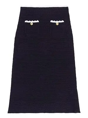 Maje Button-embellished Crochet-knit Midi Skirt - Navy
