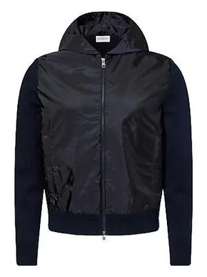 Moncler Hooded Contrast Knitted And Shell Jacket - Navy