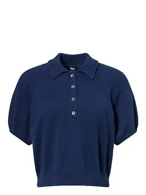 Paige Birch Cropped Cotton-blend Polo Top - Navy