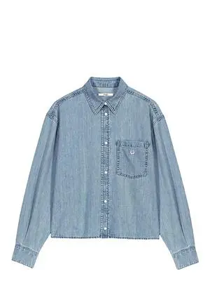 Maje Logo Plaque Boxy-fit Denim Shirt - Blue