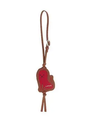 Loewe Lion Tag Leather Bag Charm - Pecan/red