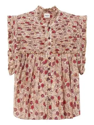 ETOILE Marant Étoile Sleeveless Embroidered Blouse - Ecru-raspberry