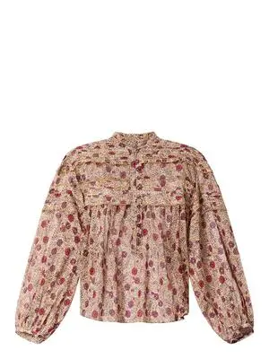 ETOILE Doane" Printed Cotton Voile Blouse - Ecru-raspberry