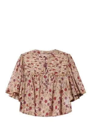 MARANT ETOILE Douna Printed Cotton Voile Blouse - Ecru/raspberry