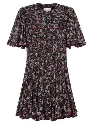 ETOILE Marant Étoile Daynia Printed Cotton Voile Dress - Black/raspberry