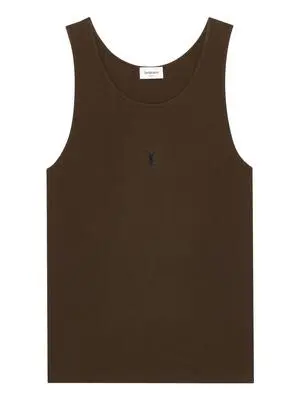 Saint Laurent Cassandre Ribbed Tank Top - Ecorce/navy