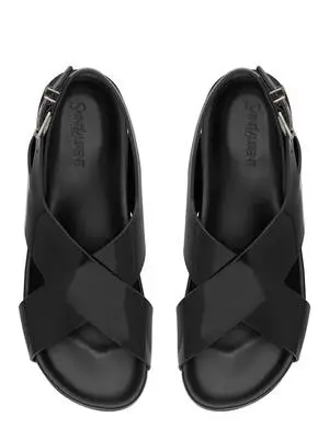 Saint Laurent Glazed Leather Helios Sandals - Black