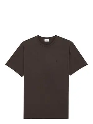 Saint Laurent Cassandre T-shirt In Silk And Cotton Ebene