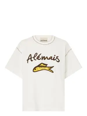 ALEMAIS Scuba Embroidered Cotton-jersey T-shirt - Neutrals