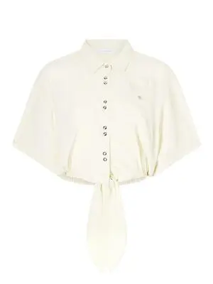 Rabanne Rabanne Cropped Crepe De Chine Blouse With Logo Embellishment Yellow