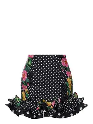 Charo Ruiz Ibiza Alameda Ruffled Floral And Polka-dot Mini Skirt - Black
