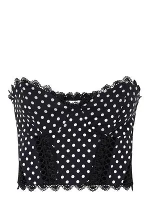 Charo Ruiz Ibiza Fiare Cropped Embroidered Polka-dot Cotton-blend Top - Black