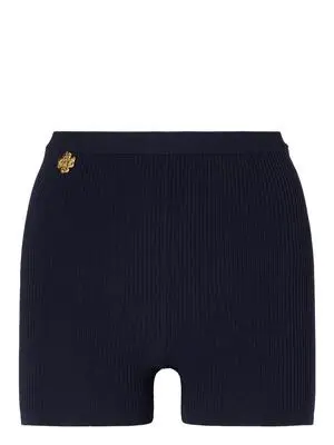 Saint Laurent Ribbed Stretch-jersey Logo Embellished Shorts - Blue