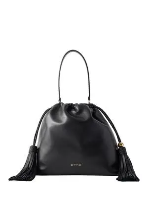 Etro Kalispera Tasseled Leather Shoulder Bag - Black