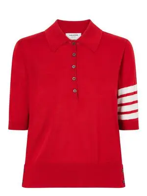 Thom Browne Thom Browne Grosgrain-Trimmed Striped Wool Polo Shirt Red