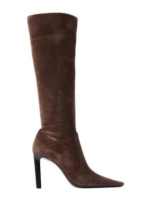 Saint Laurent Francoise 95 Suede Knee High Boots - Brown