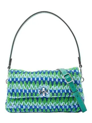 Tory Burch Charlie Embellished Crocheted Shoulder Bag - Blue