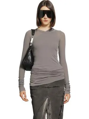 Rick Owens Ribbed Viscose Silk Jersey Long Sleeve Top - Grey