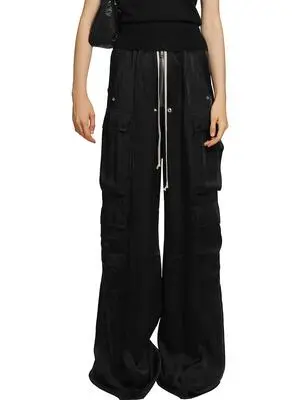 Rick Owens Tower Cargobelas In Washed Charmeuse - Black