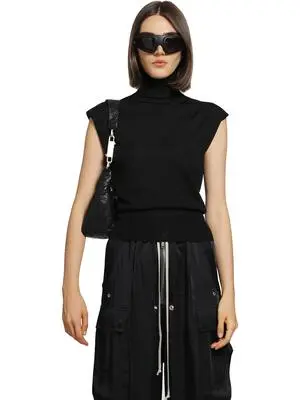 Rick Owens Tower Sleeveless Turtleneck In Wool - Black
