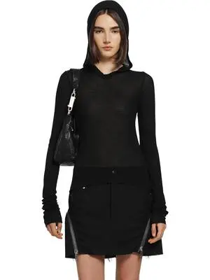 Rick Owens Cropped Hooded Rib Long Sleeve T-shirt - Black