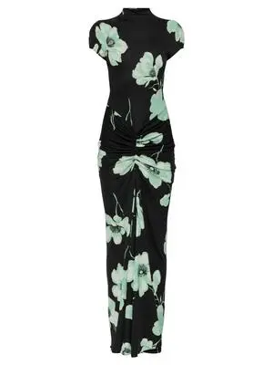 ALAÏA Alaïa Floral Motif High Neck Maxi Dress
