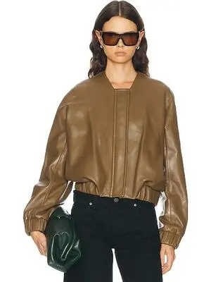 Khaite Cordan Leather Bomber Jacket - Dark Olive