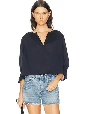 FRAME The Poet Blouse With Ruffle Cuffs - Navy