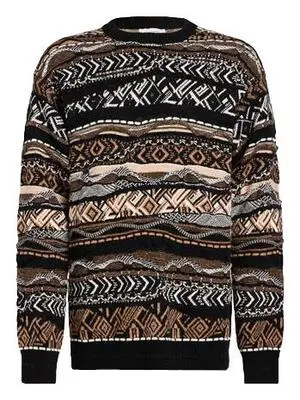 LANEUS Multicolor Patterned Knit Sweater - Black