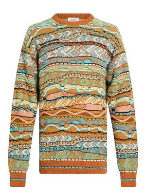LANEUS Multicolor Patterned Crewneck Sweater - Camel