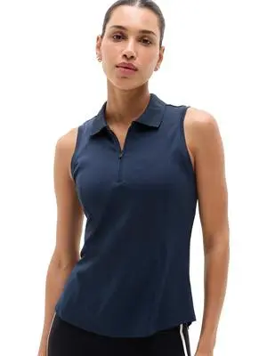 Athleta Sleeveless Polo Tank With Zipper And Collar Eclipse