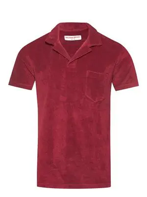 Orlebar Brown Tailored Fit Cotton Towelling Polo Hirt - Dark Ruby