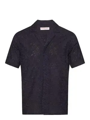 Orlebar Brown Broderie Anglaise Relaxed Fit Capri Collar Shirt Embroidered In Italy In Night Iris - Blue