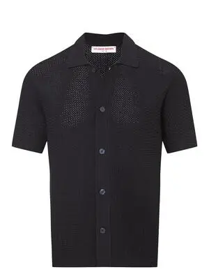 Orlebar Brown Capri Collar Chevron Crochet Shirt - Blue