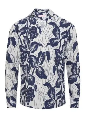 Orlebar Brown Relaxed Fit Long Leeve Overhead Hirt In Night Iri - Blue