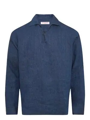 Orlebar Brown Relaxed Fit Linen Long Leeve Overhead Hirt In Night Iri Woven In Italy - Blue