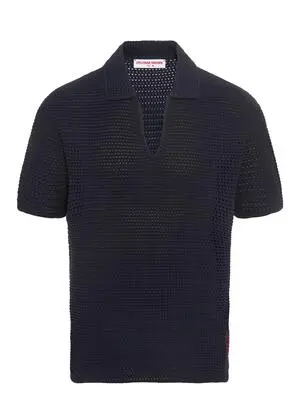 Orlebar Brown Claic Fit Organic Cotton Crochet Polo Hirt In Night Iri - Blue