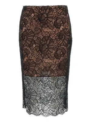ROTATE BY BIRGER CHRISTENSEN Lace Pencil Midi Skirt - Nero