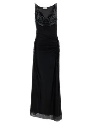 Rabanne Sleeveless Maxi Jersey Dress With Sequin Embellishment - Nero