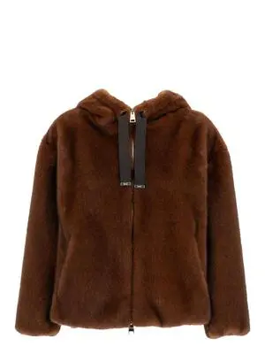 Herno Herno Faux Fur Bomber Jacket With Drawstring Hem Marrone