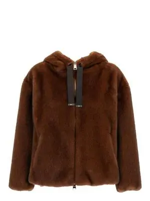 Herno Faux Fur Bomber Jacket With Drawstring Hem - Marrone