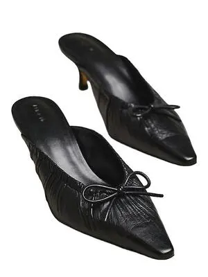 Maeve Cinched Bow Kitten Heel Mules - Black