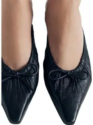 Maeve Cinched Bow Kitten Heel Mules - Black