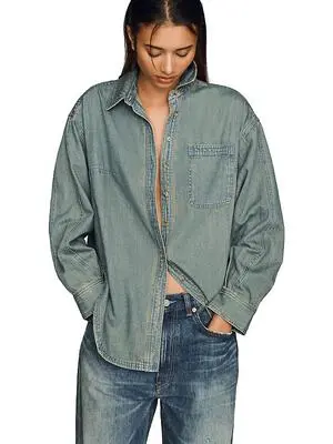 PILCRO 100% Cotton Denim Buttondown Shirt - Antique Wash